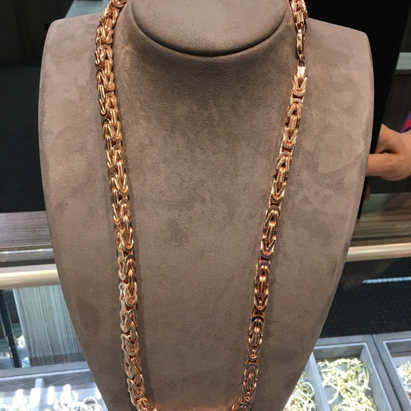 TGDJ | Accessories | Mens Byzantine Chain In 4k Solid Rose Gold 77mm ...